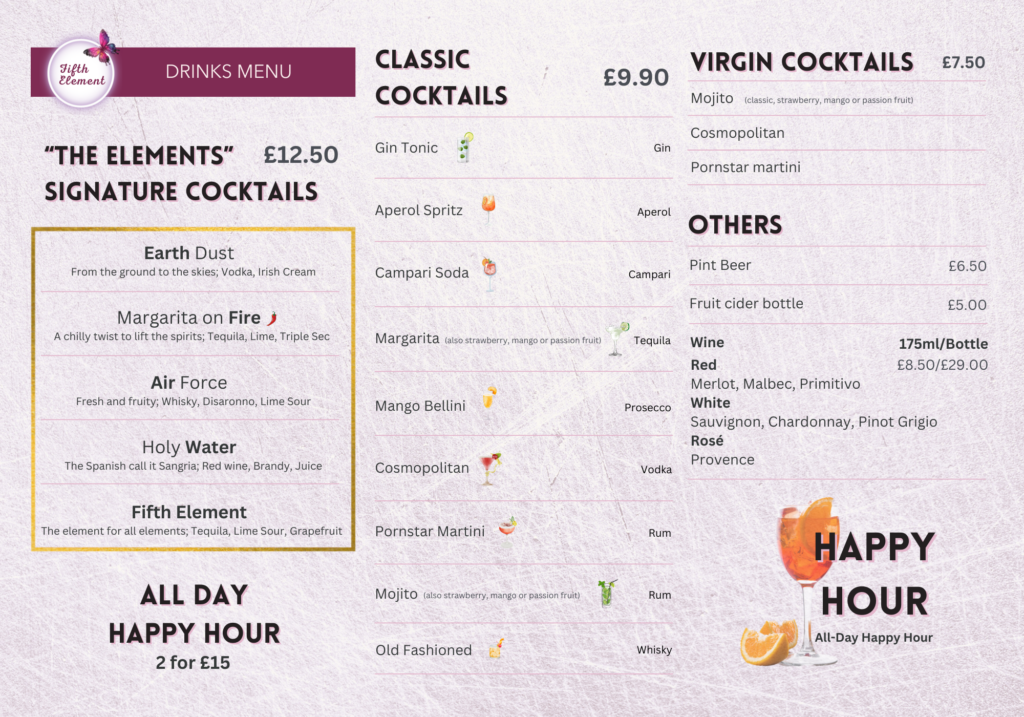 Our Menu – Fifth Element