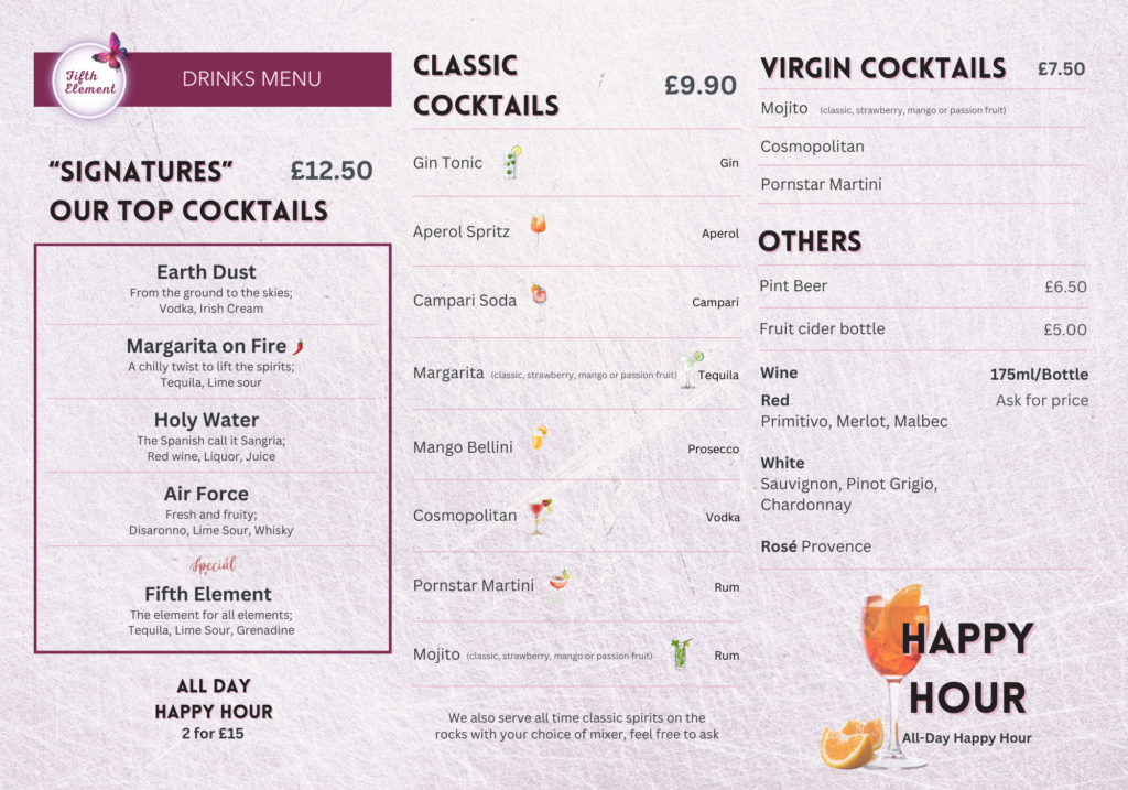 Our Menu – Fifth Element